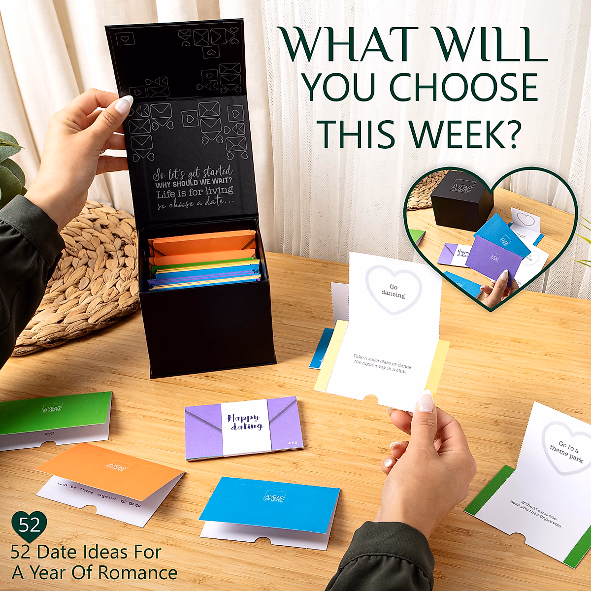 A Year Of Dates: Surprise Edition - Christmas gift. A Date Night Box with Sealed Date Ideas, Perfect Paper Wedding Anniversary present. Couple Date Night Ideas