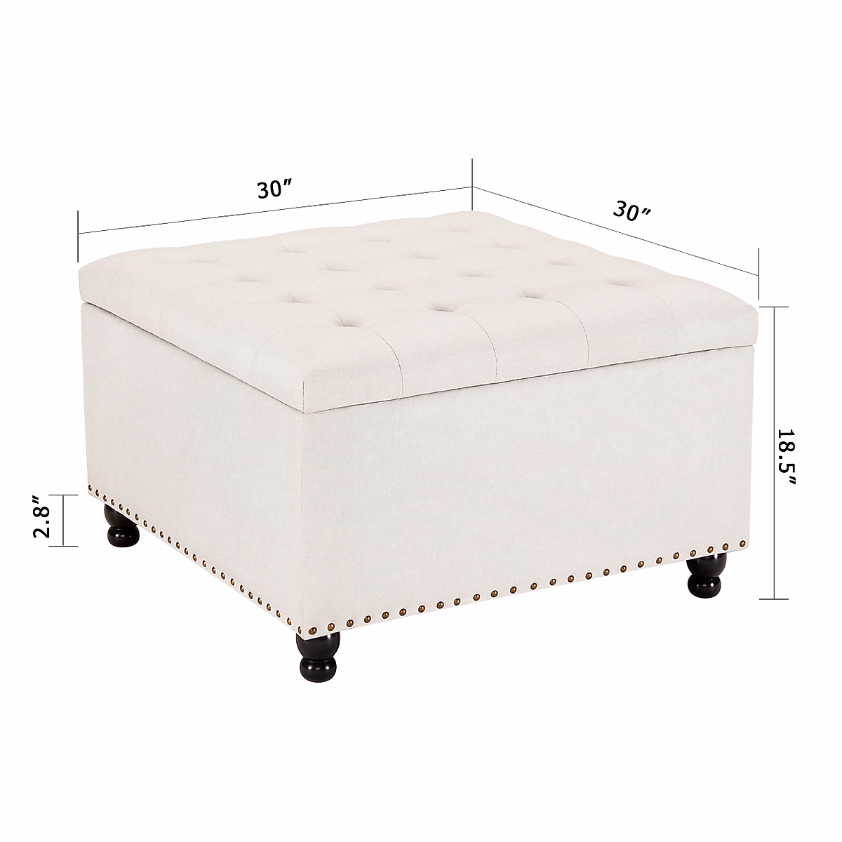 Tbfit Large Square Tufted Upholstered Ottoman Bench and Coffee Table with Storage, Oversized Footrest for Living Room, Beige