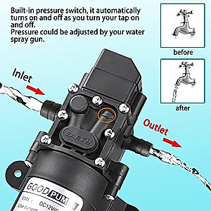 VeYocilk DC 12V Water Pump Diaphragm Pump Self Priming Sprayer Pump with Pressure Switch with 2 Hose Clamps for Garden Lawn