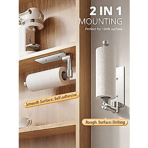 𝙉𝙤.𝟭 VICSEED Adjustable Paper Towel Holder Under Cabinet [One Hand Tear Off] Paper Towel Holder Wall Mount [Versatile Rotatable] Paper Roll Holder for Kitchen Bathroom Toilet RVs (Adhesive, Screw)