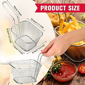 24 Pcs Mini Square Fry Basket Stainless Steel French Fries Holder Deep Fryer Baskets Only Square Mesh Food Basket with Handles Small Serving Basket for Kitchen Restaurant Cafe Barbecue (Silver)