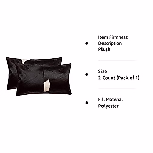 Set of 2, Natural Torino Cowhide Throw Pillows with Poly Insert | Kobe Accent Pillows Handcrafted from 100% Cow Hide, Black & White, 12 in x 20 in