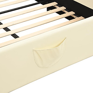 Merax, Beige Size Upholstered Platform Bed Frame, Children's Slide and LED Light for Girls, Full(Piglet Headboard)