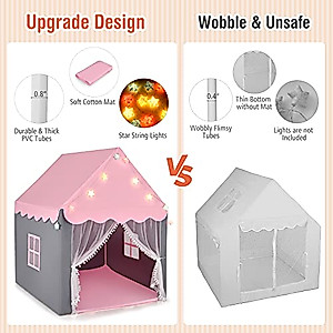 Costzon Kids Play Tent, Playhouse Tent w/Washable Cotton Mat, Star String Lights, Windows, Bottom Zippers, Large Indoor & Outdoor Castle Fairy Tent, Easy Assembly, Gifts for Boys & Girls (Pink)