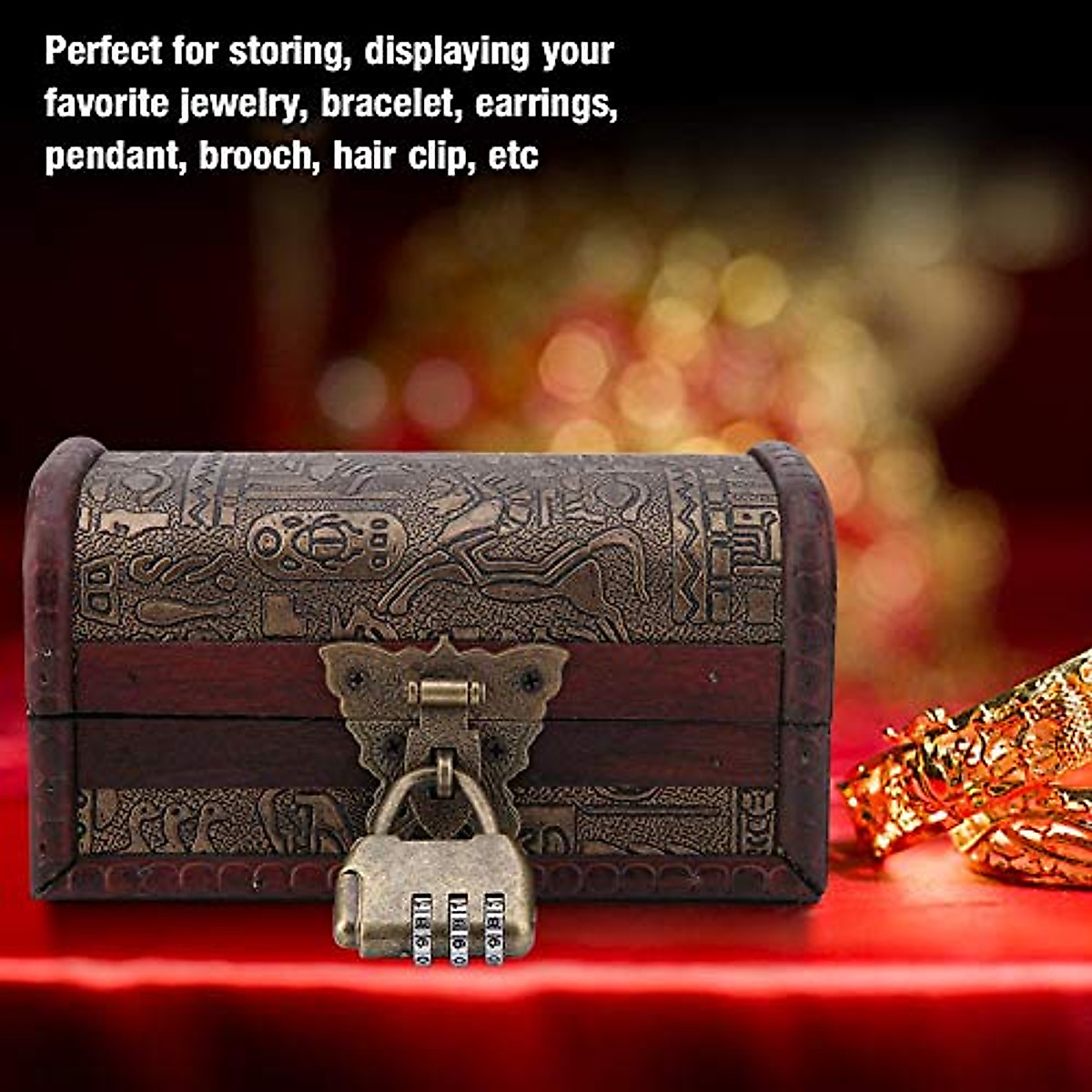 FTVOGUE Egyptian Wooden Antique Old Jewelry Storage Box Trinket Box Shooting Furnishings Props Handmade Crafts (#1: Password lock S)