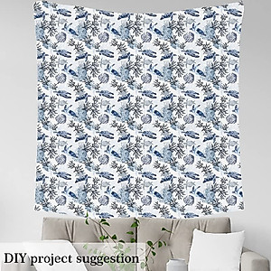 Feelyou Sea Turtle Fabric by The Yard,Ocean Reptile Tortoise Upholstery Fabric for Chairs,Coastal Castle Nautical Beach Navy Blue Decorative Waterproof Outdoor Fabric, 1 Yard,