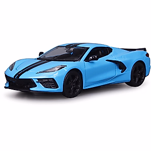 Maisto Diecast Cars 2020 Chevy Corvette Stingray Z51 Coupe Blue with Black Stripes 1/24 Diecast Model Car 31527