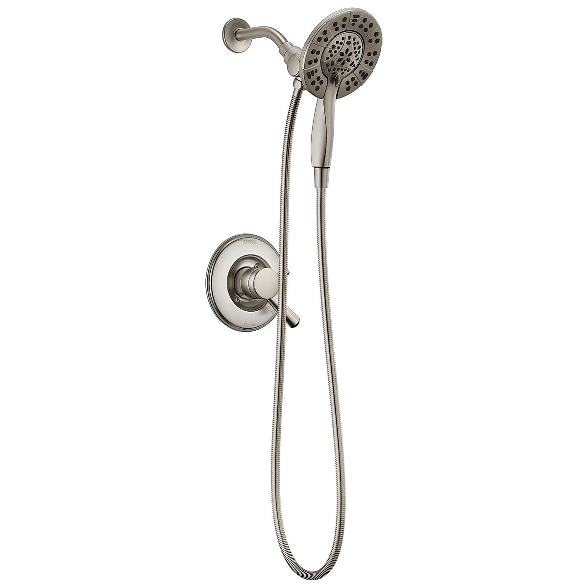 Delta Faucet Linden 17 Series Dual-Function Shower Faucet, Shower Trim Kit with 4-Spray In2ition 2-in-1 Dual Hand Held Shower Head with Hose, Chrome T17293-I (Valve Not Included)