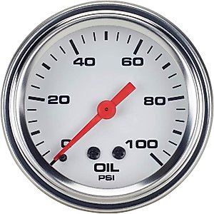 5-Gauge Set Complete Kit: 3-3/8" Mechanical Speedometer, 2-1/16" Component Gauges with White Face, Red Pointer & Chrome Bezel, Includes Tubing, Adapters, Fuel Level Sender