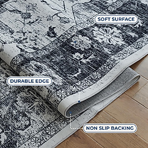 Syalife 6x9 Washable Area Rug - Soft, Non-Shedding, Low-Pile for Living Room, Bedroom, Office & Nursery - Distressed Style with Non-Slip Backing, Black/White
