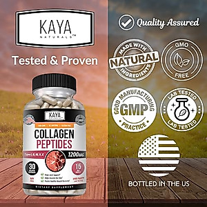 Kaya Naturals Multi Collagen Peptides Complex Powder for Women and Man, Vital for Hair, Skin, Nails, and Anti-Aging, Types I, II, III, V & X Collagen Protein Blend | Capsules - 30 Count Supplement