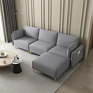 KEVINSPACE 108.6" Convertible Sectional Sofa Couch, L-Shaped Couch with USB Reversible Chaise, Modern Couches Sleeper Sectional Sofa for Living Room, Apartment and Small Space Grey