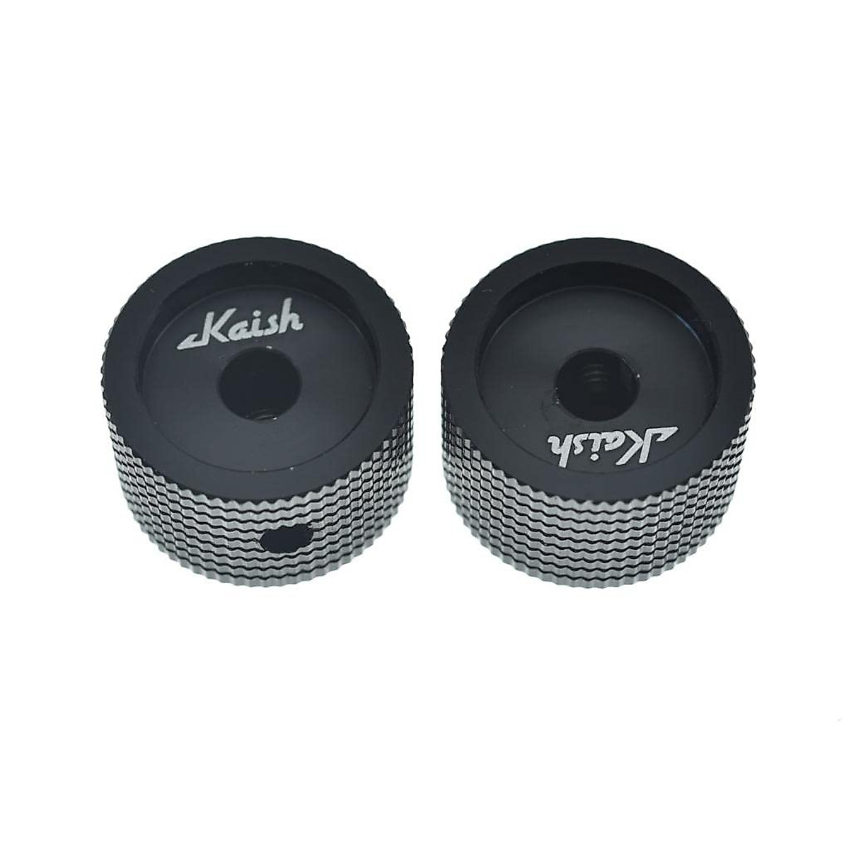 4pcs 25*15.5mm Set Screw Aluminium Potentiometer Knobs 1/4" Metal Universal Pot Control Knobs w/ Polished Edge for Guitar/Bass/Efffect Pedal/AMPS/Preamps/Audio Equipments Black with Indicator Triangle