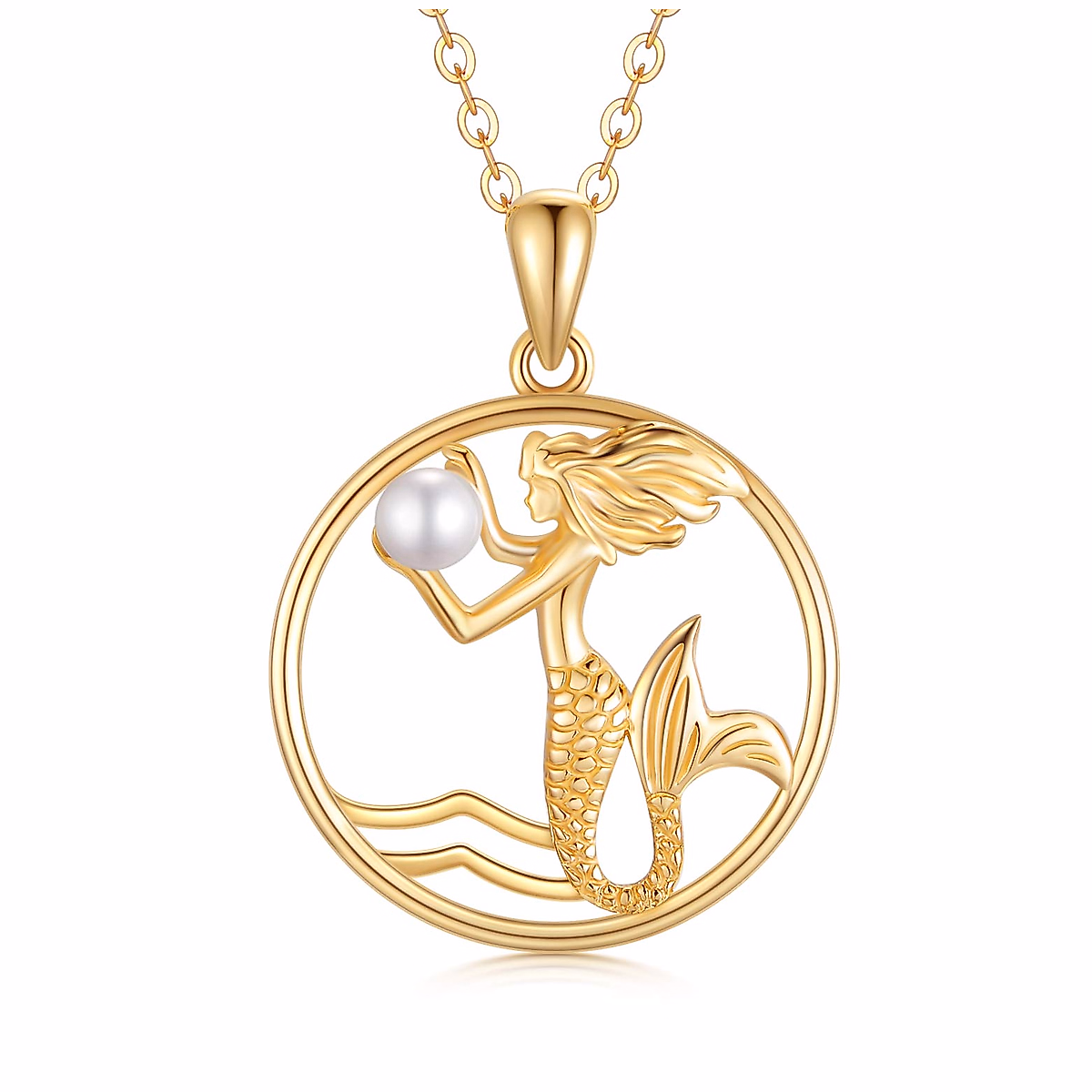 SISGEM Solid 14K Gold Mermaid Necklace Fairytale Mermaid Pendant Necklace for Women Fine Jewelry Gifts for Her, 16''-18''