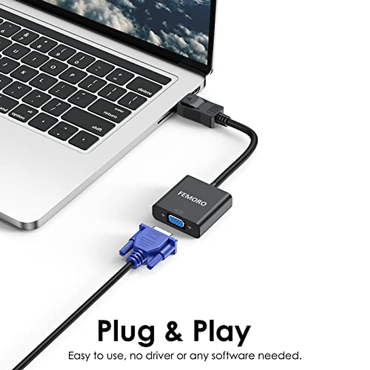 FEMORO DisplayPort to VGA Adapter 1080P Converter, Display Port DP to VGA Adapter Male to Female Connector Compatible with Computer, Desktop, Laptop, PC, Monitor, Projector, HDTV - Black