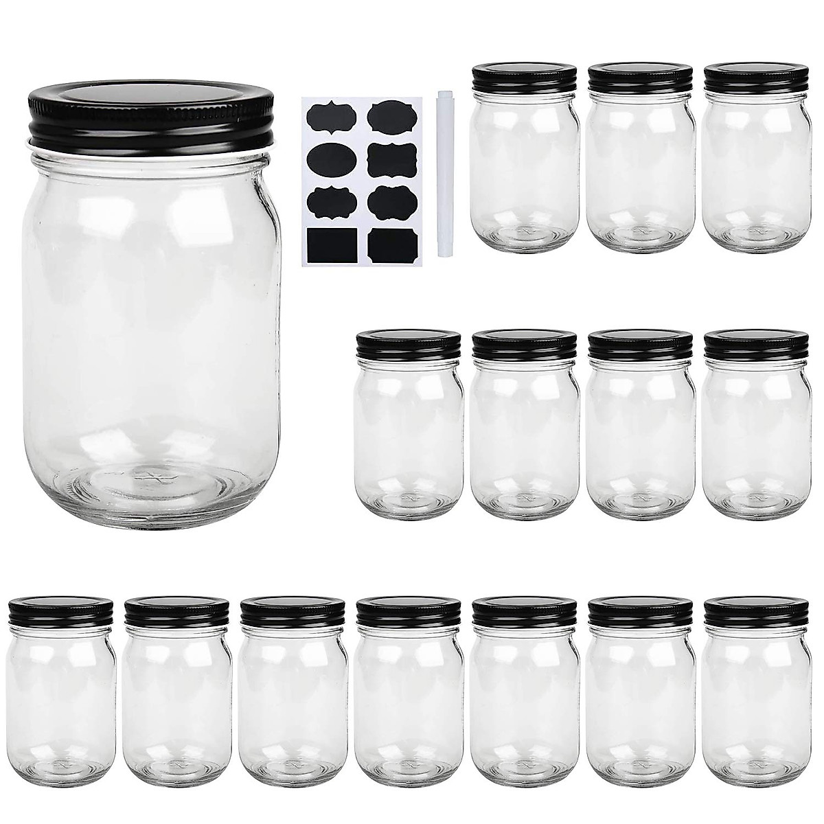 QAPPDA 16 oz Glass Jars With Lids, Wide Mouth Ball Mason Jars,Glass Storage Jars For Food,Canning Jars For Pickles,Herb,Jelly,Jams,Honey,Kitchen Canisters Dishware Safe 15 Pack
