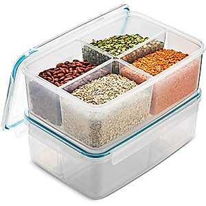 Komax Biokips Large Food Storage Container w/4 Nestable Compartments – Food Containers for Grains, Beans, Sugar, & Rice Storage – Airtight Rice Container – BPA-Free Food Storage Containers (175 oz)