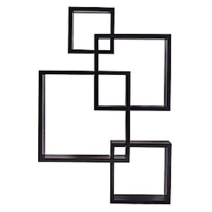 Henf Wooden Interweave Floating Wall Mounted Shelves, 4 Cube Intersecting Wall Mounted Floating Shelves for Living Room Bedroom Entryway Hallway Bathroom,Black