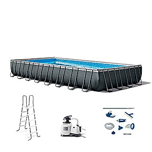 Intex 26373EH 32ft x 16ft x 52in Ultra XTR Frame Above Ground Rectangular Swimming Pool Set with Sand Filter Pump, Ladder, Cover, & Maintenance Kit