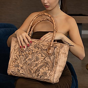 Mauzari Women's Leather Tote with Woven Handle (Tawny)