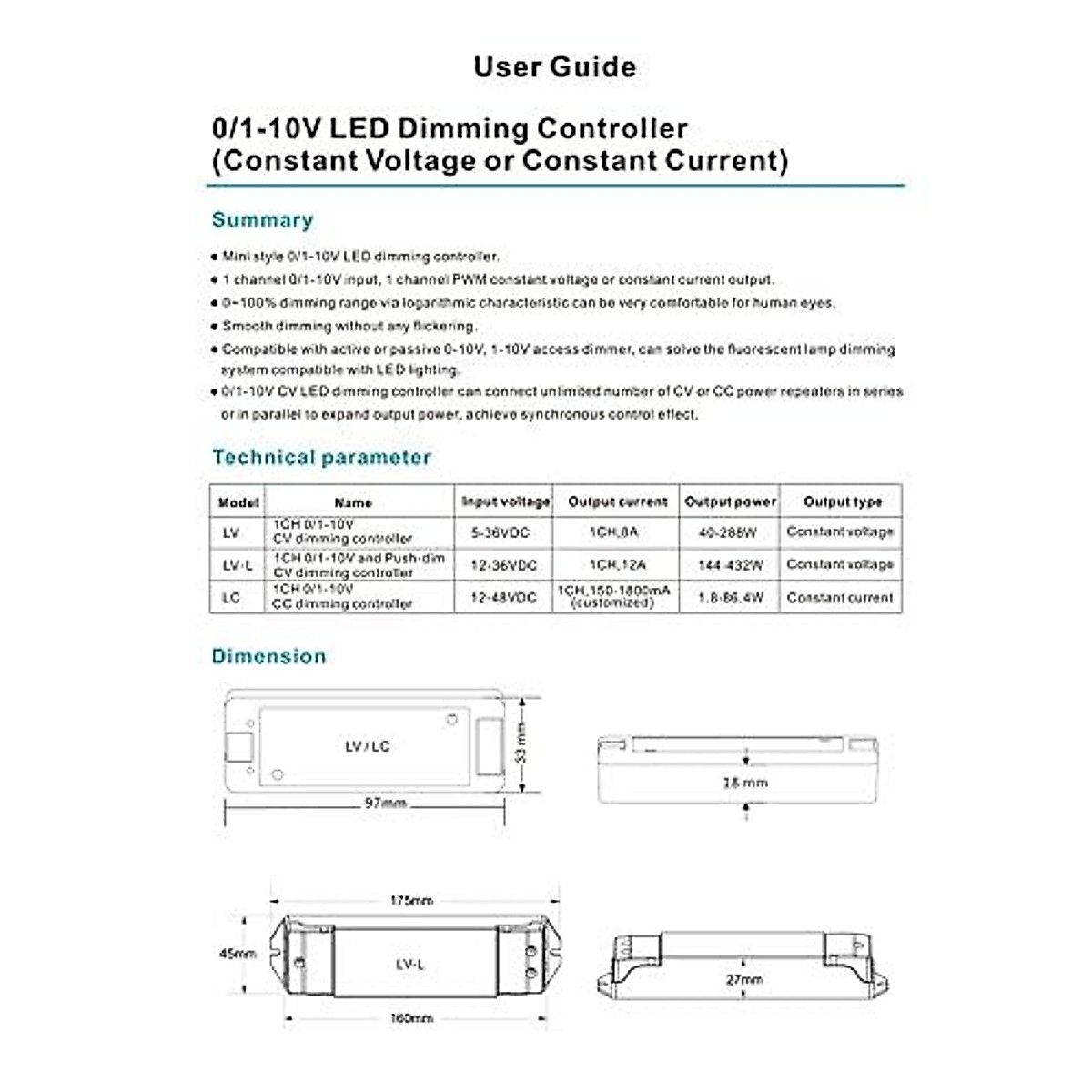 0/1-10V 1CH 8A Dimmable Switches Led Driver 1 Channel 0-10V Constant Voltage LED Dimmer Led Dimming Controller PWM Led Dimmer 5-36V