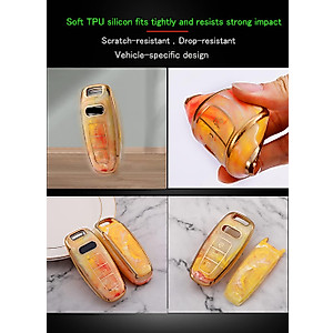 SANRILY Golden-edge Jade Pattern Key Fob Cover for Audi Q7 2021 2020 Q8 A8 A6 A7 Etron,RS3 A3 Sportback 2022 Accessories With Leather Keychain Keyless Smart Key Case Shell Pink
