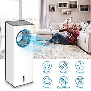 Evaporative Air Cooler - 2-in-1 Portable Air Cooling Fan, Instant Cool & Humidify with 3 Speeds, No Noise Tower Fan, No Dust, 3 Modes, 90°Oscillation, 8H Timer, Bladeless Fan for Large Room Office