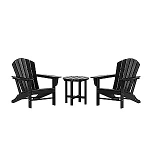 WO Home Furniture Set of 2pcs Outdoor Adirondack Chairs with Side Table, Poly Lumber Seat Traditional Retro Lounger for Beach, Balcony, Patio, Backyard, Lawn, Garden, Black