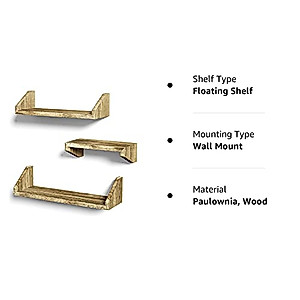 SZQINJI Floating Shelves Wall Mounted Solid Wood Shelf Display Ledge Storage Shelves for Living Room Kitchen Bathroom Carbonized Black Set of 3