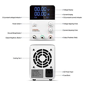 DC Power Supply Variable, Eventek 32V 10.2A Bench Power Supply Adjustable, Switching Regulated Power Supply with High Precision 4-Digits LED Display and Alligator Leads