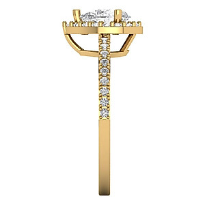 0.8 Ct Pear Cut Clear Simulated Diamond 14K Yellow Gold Halo Solitaire with Accents Engagement Promise Bridal Ring Size 8.5