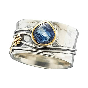 Blue Turquoise Wide Band Boho Vintage for Girls Aesthetic Stacking Band Rings Jewelry Gifts Women Engagement Stacking Promise Statement Anniversary Ring Wedding Band Ring Size 6-10 (E, 9)
