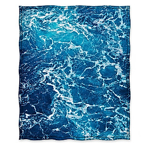 Jekeno Wave Blanket Blue Sea Wave Print Throw Blanket Lightweight Cozy Soft Print Warm for Kids Teens Gift 50"x60"