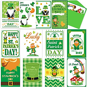Zonon 24 Pieces St Patrick's Day Card with Envelope Green Shamrock Irish St Patrick's Day Cards Assorted Greeting Cards for Home