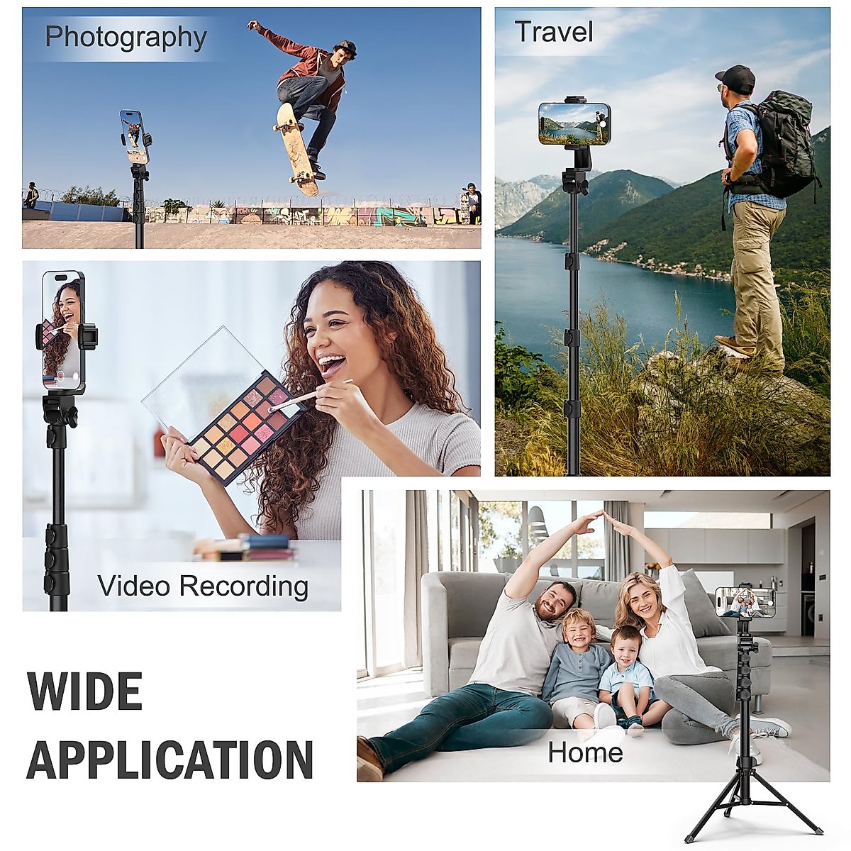 Liphisy 64” Tripod for Cell Phone & Camera, Phone Tripod with Remote and Phone Holder, Sturdy & Stable Height Adjustable Multi-Angle Shot Selfie Stick Tripod for Video Recording