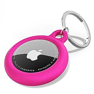 Oakxco for Airtag Keychain Silicone, Airtag Holder with Key Ring, Air Tag Cover Cute Accessories for Kids, Luggage, Car Dog Collar, Car, Compatible with Apple Airtag Case Waterproof Tracker, Hot Pink