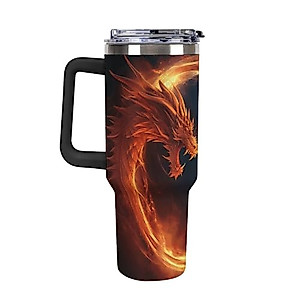 HJUQNGF 40 Oz Personalized Tumbler with Handle And Straw Fire And Ice Dragons Stainless Steel Insulated Tumblers Reusable Car Thermal Cup Travel Coffee Mug for Women Men
