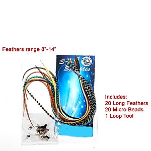 Sexy Sparkles - Feather Hair Extensions, 20 Hair Feathers 8-11 Inches with 20 Beads and Loop Tool Kit