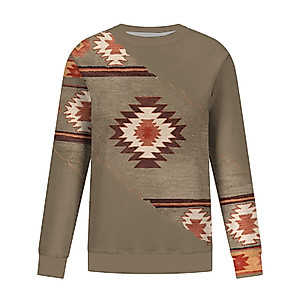 Womens Aztec Print Sweatshirts, Aztec Sweatshirt for Women, Long Sleeve Crewneck Retro Western Ethnic Pullover Tops Ladies Loose Fit Geometric Printed Casual Blouse Shirts