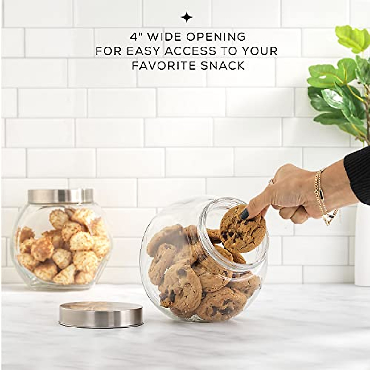 JoyJolt All-Sides Cookie Jar. Set of 2 Cookie Jars for Kitchen Counter with Lids, Candy Jar, Dog Treat Container, Laundry Detergent Container, Large Canisters, Half Gallon Glass Jar with Lid Airtight