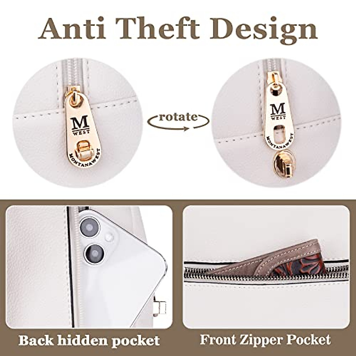 Montana West Anti Theft Mini Backpack Purse for Women Cute School Backpack for Teen Girls with Secured Zipper & Tassel, Beige & Brown