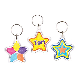 Baker Ross AG220 Make Your Own Star Keyring Kit - Pack Of 6, For Kids To Assemble And Attach To Key Rings And Bags, white, 5cm