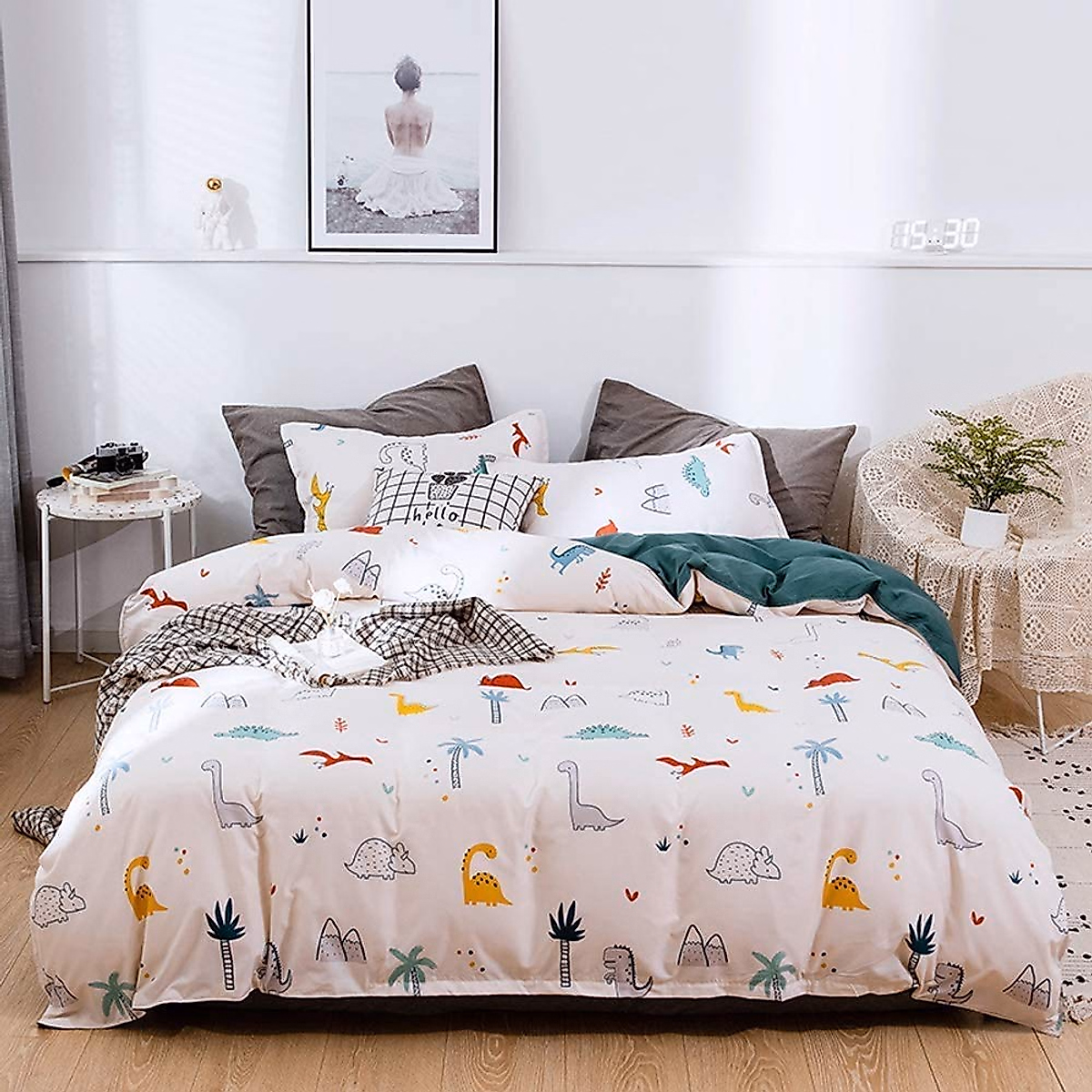 Dinosaur Duvet Cover Cute Animal Printed Comforter Cover King Size for Boys Teens Kids Lovely Dinosaur Pattern Bedding Set Girls Women Home Bedroom Decor 3Pcs Soft Reversible Bedclothes, Zipper