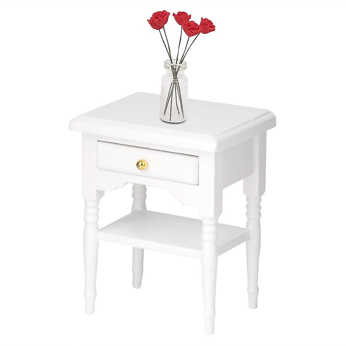 Aoutecen White Nightstand Model, Night Stand Cabinet Model Fashionable Appearance Non to toxic with Drawer for Doll's Bedroom