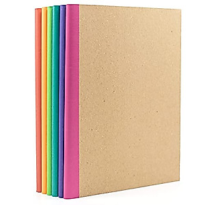 PAPERAGE 6-Pack Composition Notebook Journals, 120 Pages, Kraft Cover with Rainbow Spines, College Ruled Lined Paper, Small Size (8 in x 5.75 in) – for School, Office, or at-Home Use