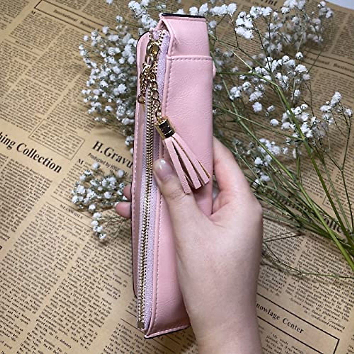 FuSi Women Bright Sweet Pu Purse Ultra-Thin Long Wallet Handbag (Pink), FSUS0074