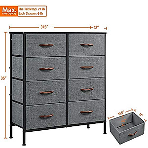 Topeakmart 8 Drawers Organizer - Furniture Tall Storage Tower Unit for Hallway, Living Room, Nursery - Sturdy Metal Frame, Easy Pull Handle Fabric Bins, Dark Gray