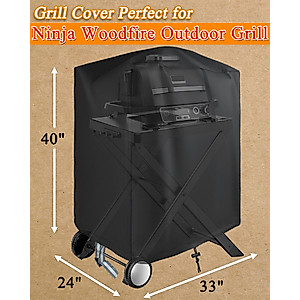 Grill Cover for Ninja Woodfire Outdoor Grill and Stand, Waterproof BBQ Barbecue Cover for Ninja OG701 OG751 Grill Smoker and Stand, Heavy-Duty 600D Oxford Fabric, 40"x24"x33", 𝐂𝐨𝐯𝐞𝐫 𝐎𝐧𝐥𝐲