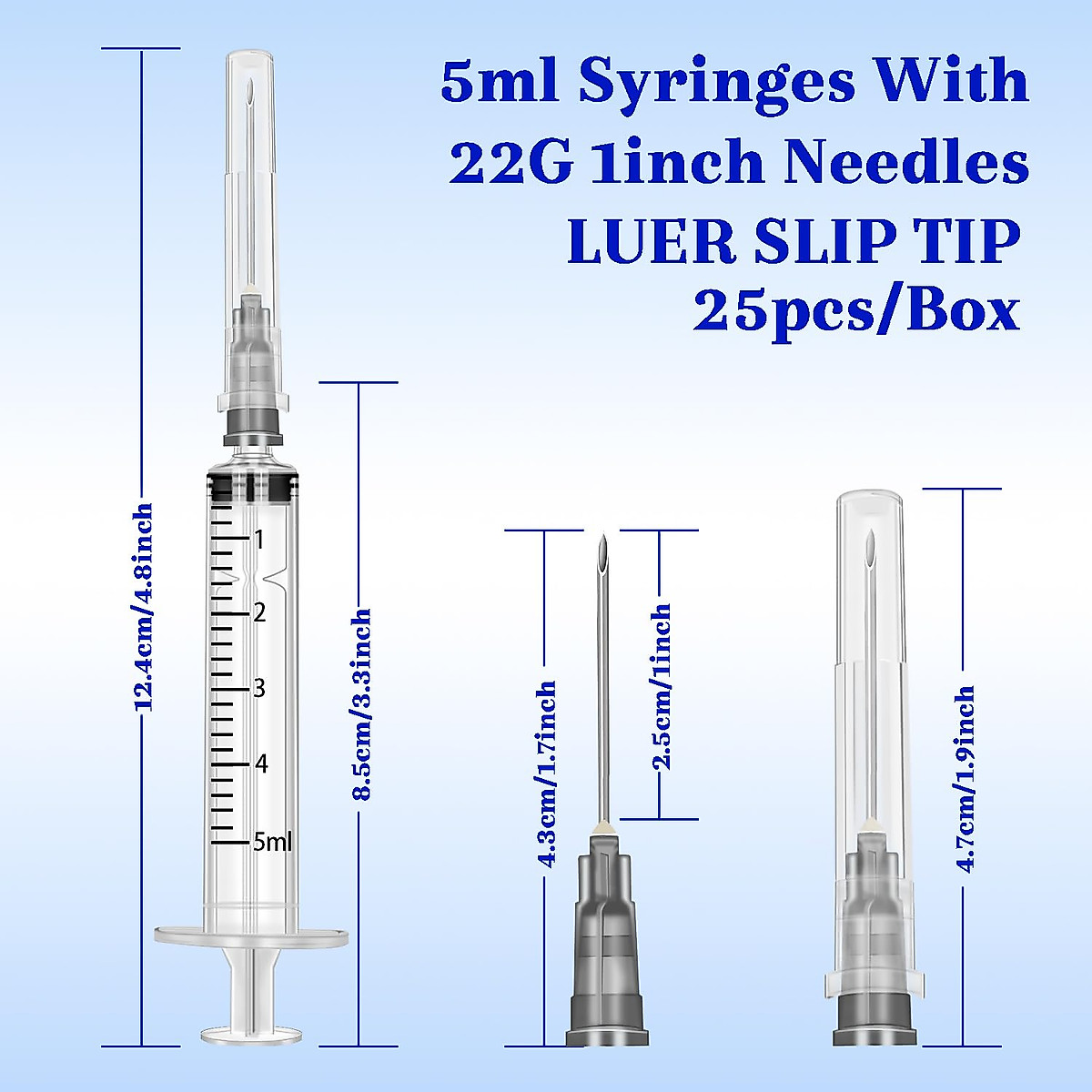 Xuanda 5ml/cc Syringes with 22 G Safety Individually Wrapped (25)