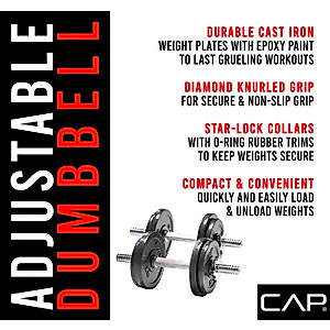 CAP Barbell RSW2-40T 40-Pound Adjustable Dumbbell Weight Set, a. Black, 40 LB, Pair